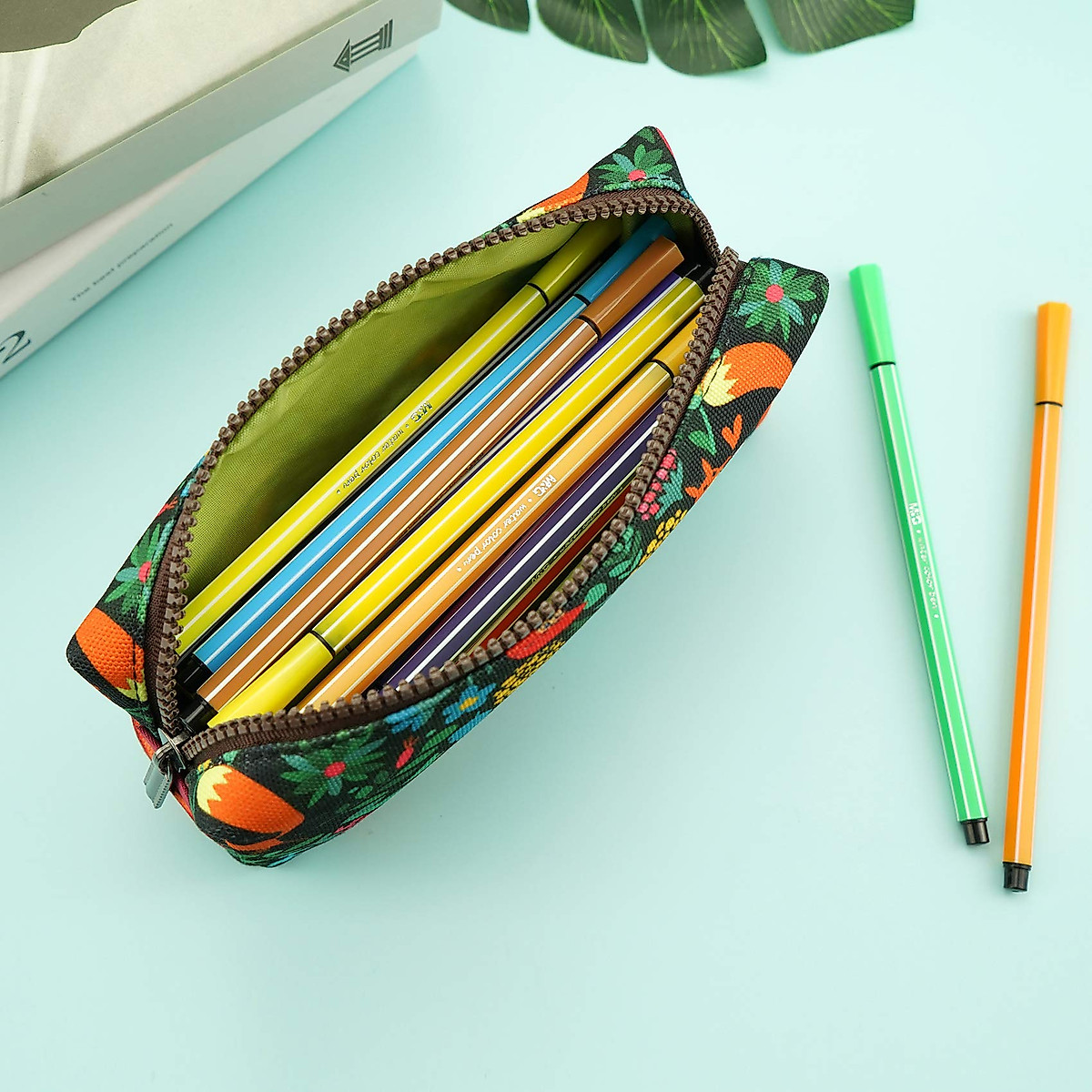 LParkin Woodland Animals Fox Canvas Pencil Case Fabric Zipper Pouch Gift For Friends Red Fox Zipper Pouch Gadget Bag Make Up Case Cosmetic Bag Stationary Kawaii Box