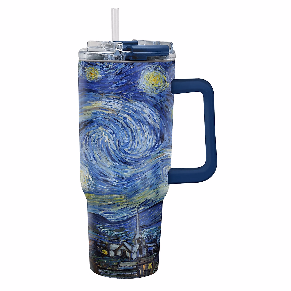 RainCaper 18/8 Stainless Steel Insulated Water Tumbler with Straw | 30oz, BPA-Free, Double Wall for Hot & Cold | Travel-Friendly, Cup Holder Ready (van Gogh Starry Night)