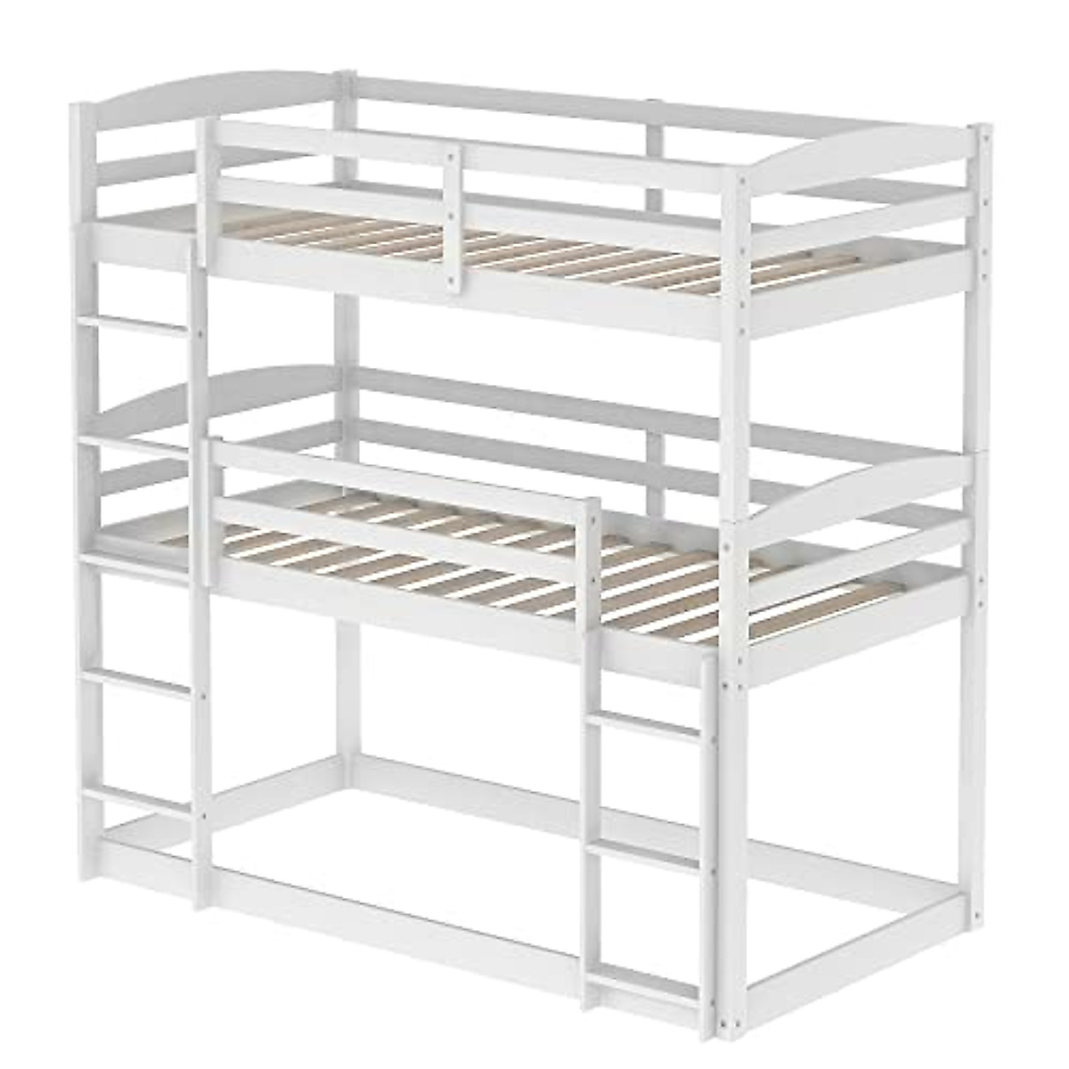 RUNWON Twin Over Twin Triple Bunk Bed with Safety Guardrail and Ladder for Kids Teens, No Box Spring Needed