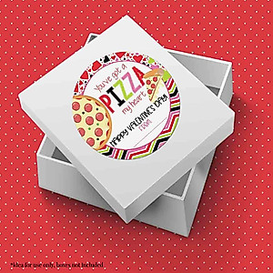 Piece of My Heart Fun Pizza Themed Valentine Party Favor Sticker Labels for Kids, 40 2" Party Circle Stickers by AmandaCreation, Great for Classroom Valentines, Envelope Seals, Gifts, Treats