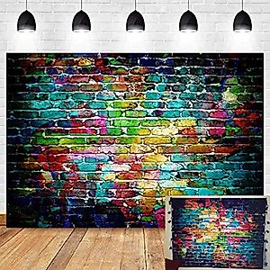 9x6FT Colorful Brick Wall Photography Backdrop Vinyl Graffiti Backdrops Adults Children Portrait Photo Background Studio Props Booth Birthday Party Decor Supplies Photoshoot 2.7x1.8m