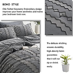 OARAGE Dark Grey Twin Comforter Set 7 Pieces, Tufted Bed in a Bag Twin, Boho Bed Sets, Geometric Embroidery Twin Size Bedding Set, All Season Microfiber Bedding Comforter Set with Sheets