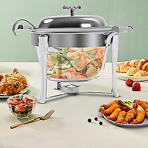 DYRABREST Chafing Dish Buffet Set,Stainless Steel Frame Chafing Dishes Glass Dish Server Food Warmer with Soup Ladle for Parties