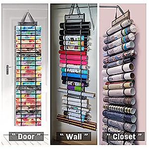 shiningwaner Vinyl Storage Organizer with 52 Compartments, Vinyl Roll Holder Wall Mount/Over The Door, Hanging Organizer Storage Rack For Craft, Blue