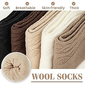 Justay 5 Pairs Womens Wool Thick Warm Winter Socks, Casual Cozy Vintage Knit Crew Socks Gift for Women