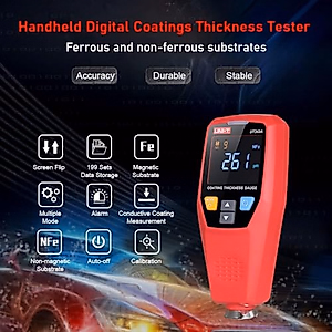 UNI-T UT343A Digital Coating Thickness Composite Gauge Meter Automobile Paint Film Tester Measuring FE/NFE Paint Tool USB Data Storage Single-Point Multi-Point Quick Judgment Prompt