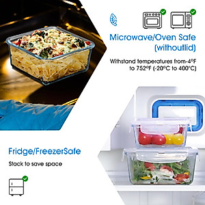 NUTRIUPS 33 Oz Glass Food Storage Containers with Lids, 5.2 Inch Meal Prep Glass Containers with Airtight Lids, Square Glass Bowls with Lids, Microwave, Oven, Freezer and Dishwasher Safe