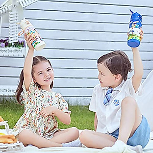 Kids Puzzle Insulated Stainless Steel Bottle with Straw for Travel and Gift,Spill-Proof,Reusable,Vacuum-Wide Mouth (Lake Blue｜Jigsaw)