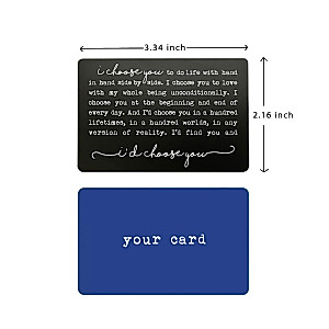 I Choose You Metal Wallet Insert Card, Engraved Gift for Him, Pocket Keepsake, Husband Gift, Anniversary Gift for Men, Wedding Anniversary Gift for Husband, Gifts for Him (Black)