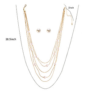 Nicole Miller Pearls Multi-strand Long Necklace Set with Pearl Earrings (Gold/White)