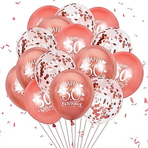 50th Latex Birthday Balloons,15 Pcs Rose Gold Happy 50th Birthday Balloons, Rose Gold 50th Birthday Party Decorations Balloons for Women Men 50th Birthday Anniversary Decoration