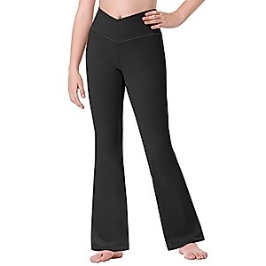 Ewedoos Girls Flare Leggings Crossover with Pocket Preppy Clothes Leggings for Girls Yoga Pants Dance Casual Uniform Black