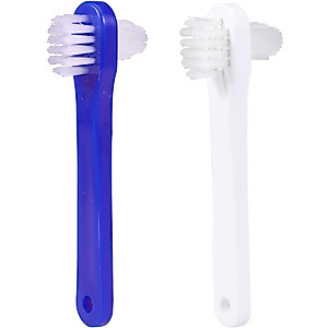 Brush False Cleaning Tool Double Sided Toothbrush Cleaning Brush 2pcs (White+Blue)