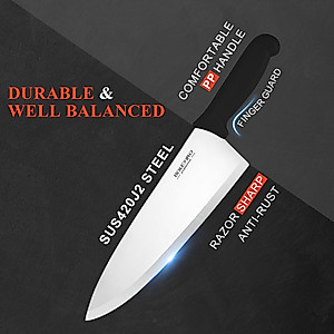BOLEXINO Chef Knife,10 inch High Carbon Stainless Steel Kitchen Knife, Sharp Cutting Knife W/Ergonomic Handle for Household or Business (Black)