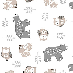 Lambs & Ivy Woodland Forest White/Gray Animal 100% Cotton Baby Fitted Crib Sheet