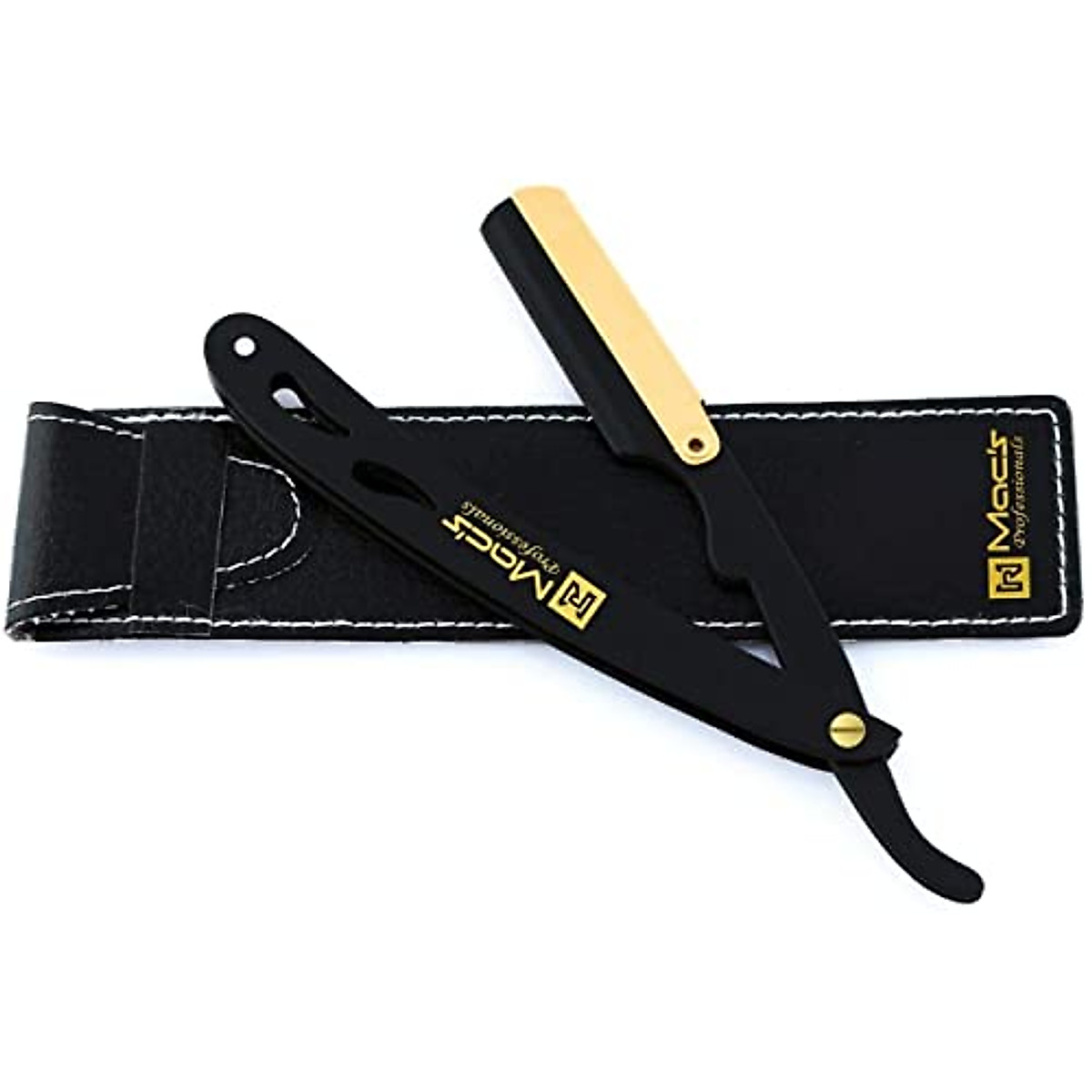 BLACK & GOLD COMBINATION Stainless Steel Barber Exchangeale Blade Straight Edge Barber Shaving Razor -Safety Razor -Macs-045B