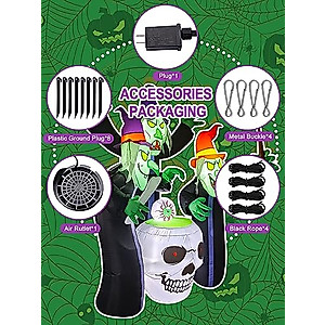 Lanstics Halloween Inflatable Outdoor, 6.2FT Witch Inflatable Yard Decoration 3 Witch Around Cauldron with LED Light Green Eye Skull Halloween Blow Up Decoration for Lawn Party Home Decor…