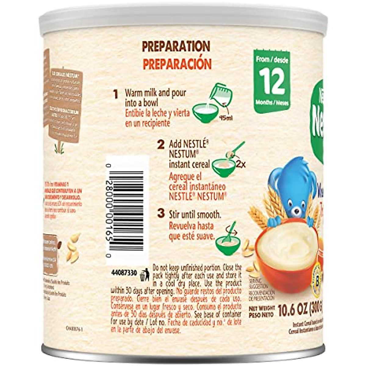Nestle Nestum Infant Cereal, Wheat & Honey, Made for 12 Months & Up, 10.6 Ounce Canister (Pack of 6)