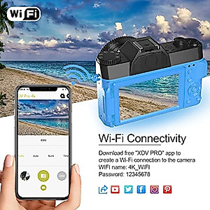 Digital Camera for Photography VJIANGER 4K 48MP Vlogging Camera for YouTube with WiFi, 16X Digital Zoom, 52mm Wide Angle & Macro Lens, 2 Batteries, 32GB TF Card(YL24-Blue)