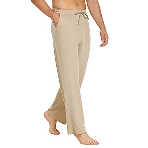 Deyeek Men's Sweatpants Open Bottom Baggy Sweat Pants with Pockets Khaki Sweatpants Men Straight Leg Loose Fit Lounge Pants