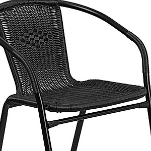 Flash Furniture 23.75'' Round Glass Metal Table with 2 Black Rattan Stack Chairs