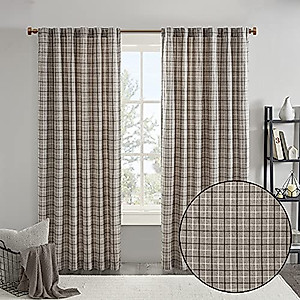 Madison Park Anaheim Cabin Plaid Curtain Window, Thermal Insulated Fleece Lining, Living Room Decor Light Blocking Drape for Bedroom, 1-Single Panel Pack, 50" x 95", Rod Pocket, Brown