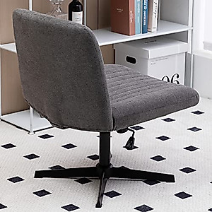 Armless Wide Office Chair No Wheels Fabric Padded Desk Chair Task Vanity Chair Swivel Home Office Desk Chair 120°Rocking Mid Back Ergonomic Computer Chair for Make Up,Small Space, Bed Room(Gray)