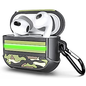 Tamiia Case Compatible with AirPods 3rd Generation (2021) Luminous Cover, Rugged Corner Design AirPods 3 Camo Case, Full-Body Shock Protective Cover with Keychain for AirPods 3 Charging Case, Black