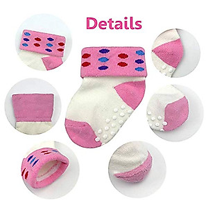 WAFUNNE Baby Girl Socks for Infant Toddler with Grips Anti Slip Cotton 6-12 Months