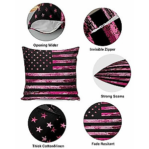 Set of 2 Throw Pillow Covers Square for Home Decor, Camo Independence Day American Flag Patriotic 18x18 Inch Cotton Reversible Pillow Case Sofa Soft Cushion Cases for Bedroom Couch Bed Car Chair