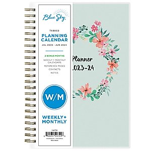 Blue Sky 2023-2024 Academic Year Weekly and Monthly Planner, 5" x 8", Frosted Flexible Cover, Wirebound, Laurel (144724)