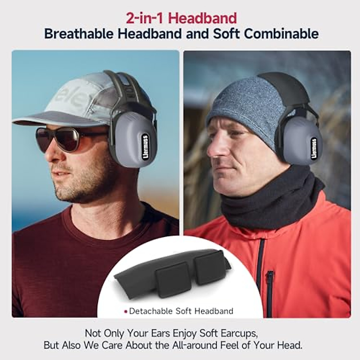 Hearing Protection Earmuffs Llermuss SNR 37dB Noise Reduction Headphones 2-in-1 Headback Shooting Range Ear Protection Safety Soundproof Ear muffs for Mowing Concert Construction Hunting Airplane Grey