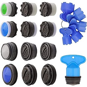 Hygie Rinse 12Pcs Cache Aerator, 5 Sizes Faucet Aerator Key Removal Wrench, Replacement Cache Aerator for Sink M16.5 18.5 21.5 24 mm Tap Aerators Flow Restrictor