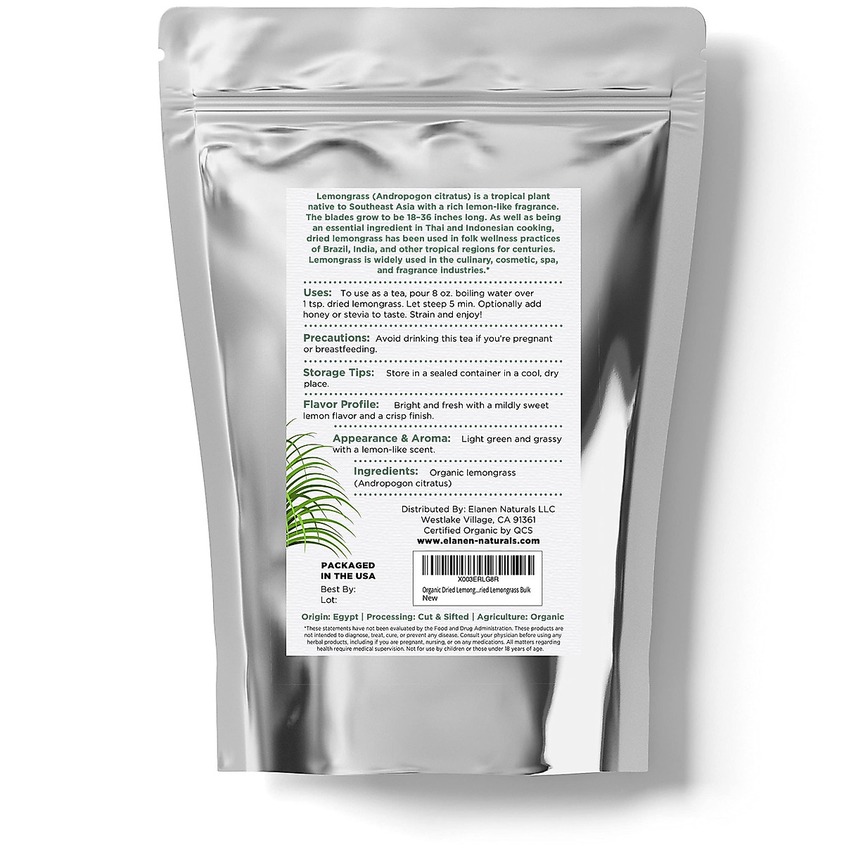 Organic Dried Lemongrass Tea 4 oz. (113g), USDA Certified Organic Lemon Grass Herbs Leaf, Lemin Grass, Te De Limon, Fever Grass, Lemingrass Loose Leaves, Dried Lemongrass Bulk