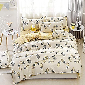 Feelyou Yellow Pineapple Duvet Cover Sets King Size, Cute Tropical Fruit Decor Bedding Set, Ultra Soft Microfiber Comforter Cover with 2 Pillow Shams, Lightweight 3 Pcs Home Bedding Collection,Zipper