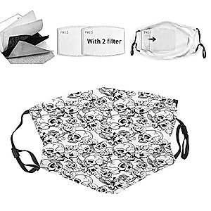 SARNFANS Day of The Dead Reusable Face Masks with adjustment Earloop,Mexican Spanish Dead Skulls,Protection 5-ply Breathable Face Masks for Adult,Black and White