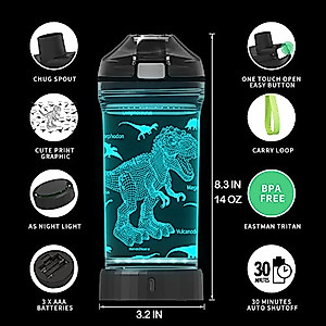 Anywin Dinosaur Gifts for Boys, Dinosaur Glowing Water Bottles, Light Up Dinosaur Led Night Travel Cups -Tritan BPA Free & Easy Clean & Carry Handle, Gifts for Back to School, Birthday, Xmas for Kids