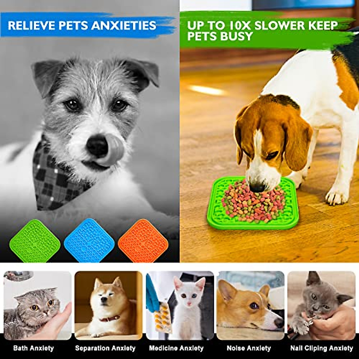 3 Pack Lick Mat for Dogs and Cats, Dog Slow Feeder Dowl Mat for Bathing Grooming Nailing Trimming, Food-Grade, Non-Toxic Dog Feeding Mat, Licking Pad for Dogs Cats