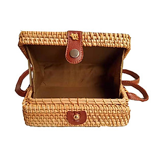 Zinuo Exquisite Straw Bag Women Rattan Woven Shoulder Handbag Summer Beach Crossbody Bag (Square)
