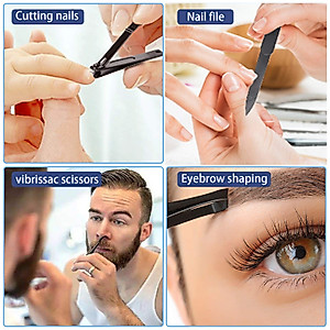 Manicure Pedicure Kit Nail Clippers Set Fingernails & Toenails Vibrissac Scissor 5 Pieces Best Care Tools for Man & Women with Travel Case (Gray/black_A)