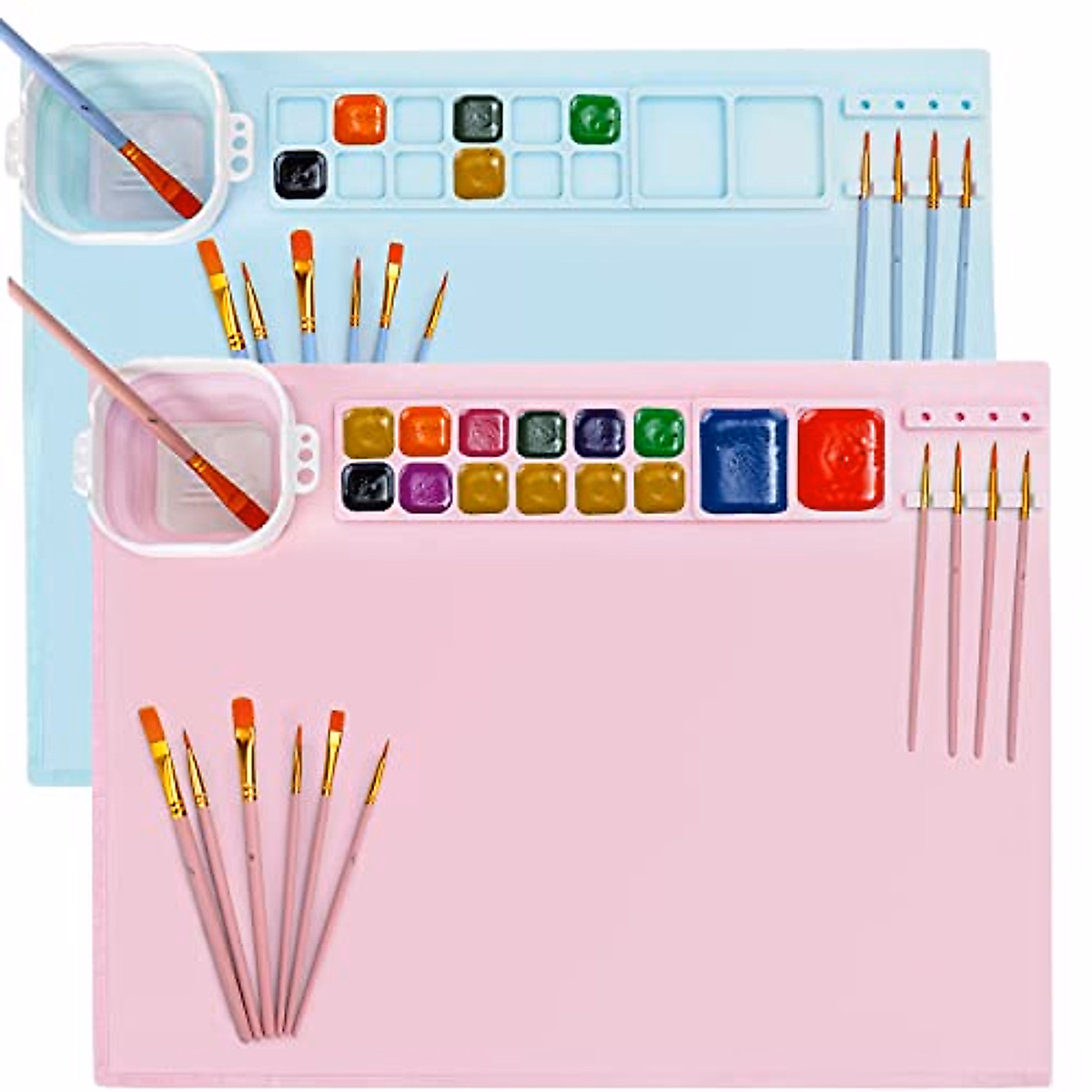 2 Pcs Silicone Craft Mat, 20"x16" Large Silicone Mat for Crafts, Non Stick Silicone Sheet with 20 Pcs Painting Pen, Creator Silicone Craft Mat with Cleaning Cup and Paint Holder for DIY Creations