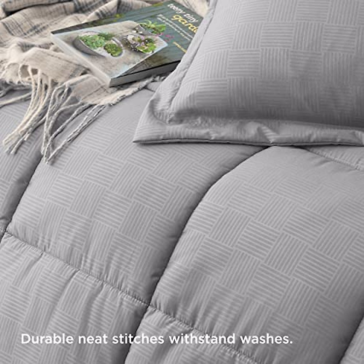 Bedsure Twin Comforter Set - Grey Basket Weave Down Alternative Comforter Set Twin/Twin XL Size, Lightweight All Season Bedding Set with 1 Pillow Sham