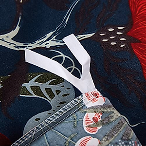 LAMEJOR Duvet Cover Set Queen Size Red Floral/Striped Bedding Set Comforter Cover (1 Duvet Cover+2 Pillowcases)