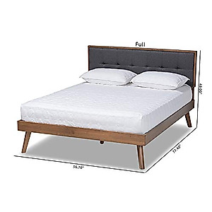 Baxton Studio Alke Mid-Century Modern Dark Grey Fabric Upholstered Walnut Brown Finished Wood Queen Size Platform Bed