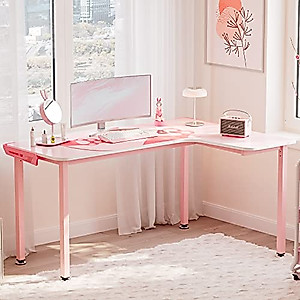 EUREKA ERGONOMIC Gaming Desk Pink,60 Inch Pink L Shaped Gaming Desk, Gaming Table Pink with Free Mouse Pad for Girls Home Office Wood & Metal Space-Saving,Easy to Assemble,Computer Desk Pink