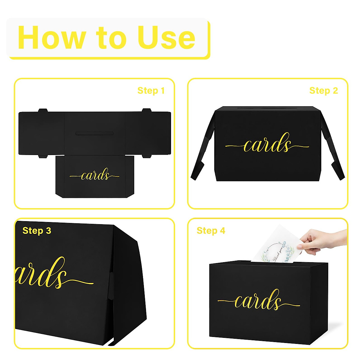 LIKAJON 1 Pack Black and Gold Foil Card Box for Party, Wedding Card Box Gift Cards Receiving Box Money Box for Birthday, Bridal or Baby Showers, Retirement, Anniversary, Graduation, Raffle Ticket Box