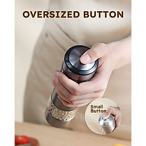 Sangcon Electric Salt and Pepper Grinder Set - USB Rechargeable - Automatic Black Pepper & Sea Salt Spice Mill - Adjustable Coarseness - One Hand Operation - LED Light Refillable - Metallic Gunmetal