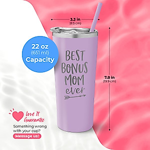 Best Bonus Mom Stainless Steel Coffee Mug with Insulated Travel Tumbler and Straw - Birthday Gift for Bonus Mom, Best Mom Ever, Friend, and Work Mom - Stepmom Travel Coffee Cup, Coffee Tumbler