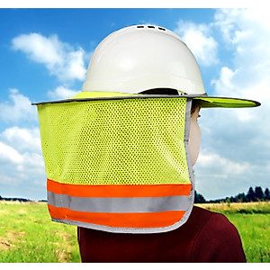 Hard Hat Sun Shield - High Visibility, Reflective, Full Brim Mesh Sun Shade Protection, Hard Hat Shade, Neck Shade, Hardhat Accessory (Yellow/Lime)