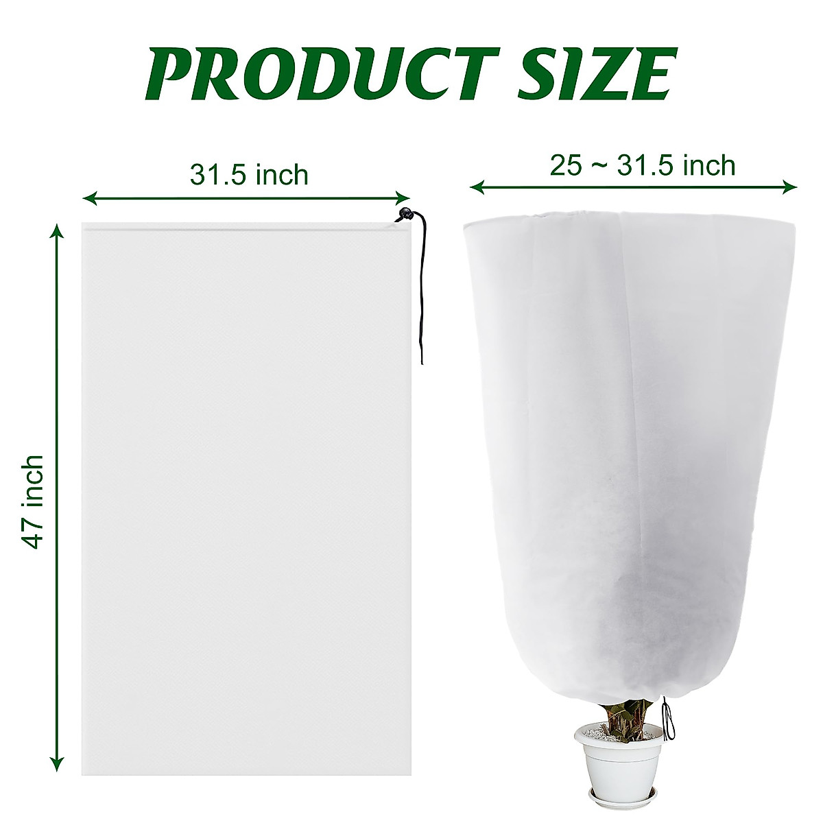 Alpurple 3 Packs Winter Drawstring Plant Covers - 47" X 31.5" Warm Plant Protection Cover Bags, Frost Cloth Blanket Protecting Fruit Tree Potted Plants from Freezing Animals Eating
